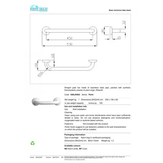 Λαβή Τοίχου Στήριξης Α.Μ.Ε.Α. 53cm Ponte Giulio Paint G06-JAS-03 Λευκό